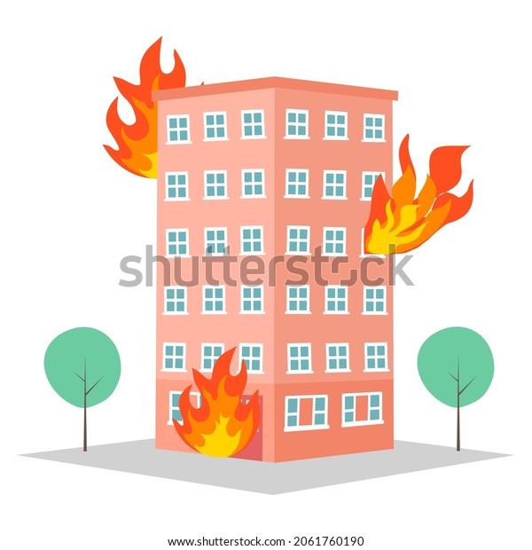 Fire Burning Tower City Building Orange Stock Vector (Royalty Free ...