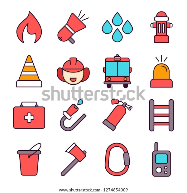 Fire Department Icons Pack Isolated Fire Stock Vector (Royalty Free ...