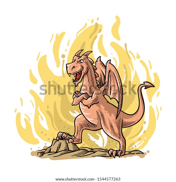 Fire Dragon Strong Yellow Cartoon Illustration Stock Vector (Royalty ...