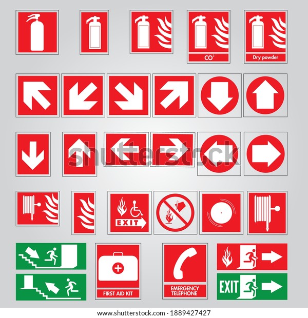Fire Emergency Signs Vector Lineart Stock Vector (Royalty Free ...