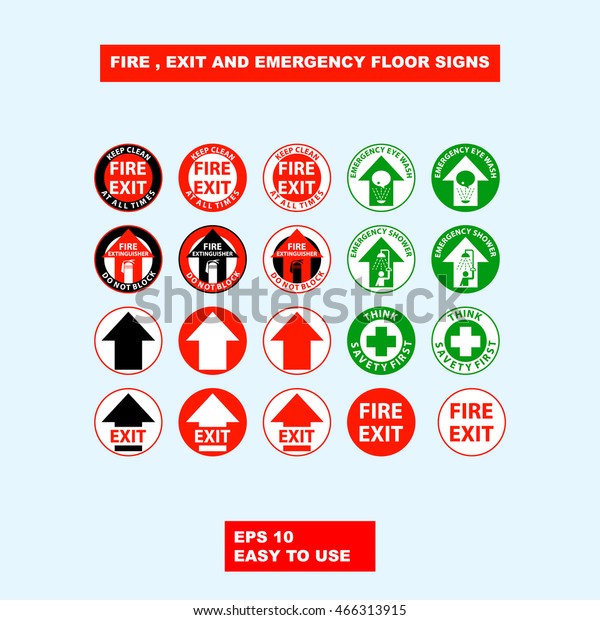 Fire Exit Emergency Floor Signs Design Stock Vector (Royalty Free ...