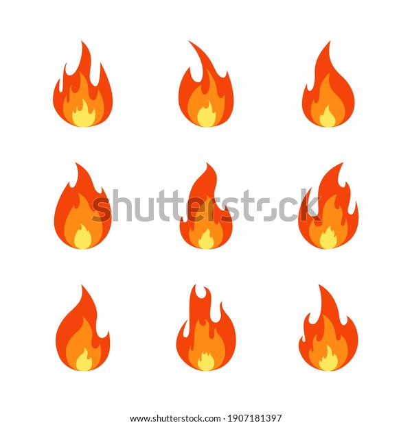 Fire Flame Cartoon Set Collection Hot Stock Vector (Royalty Free ...