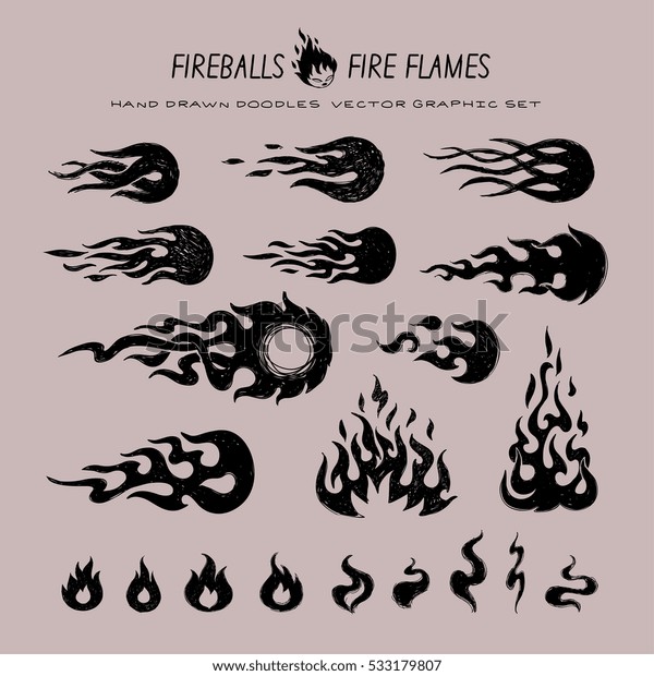 Fire Flames Fireball Hand Drawn Doodles: vector de stock (libre de ...