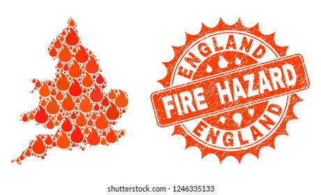 Vektor Stok Fire Hazard Combination Map England Burning (Tanpa Royalti ...