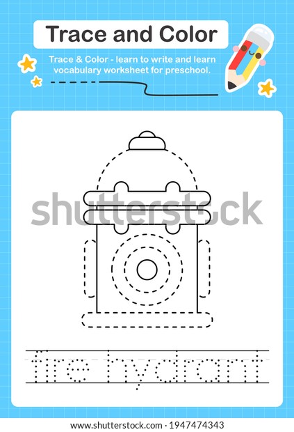Fire Hydrant Trace Color Preschool Worksheet Stock Vector (Royalty Free ...