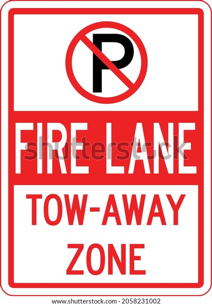 Fire Lane Tow Away Zone Sign Stock Vector (Royalty Free) 2058231002 ...