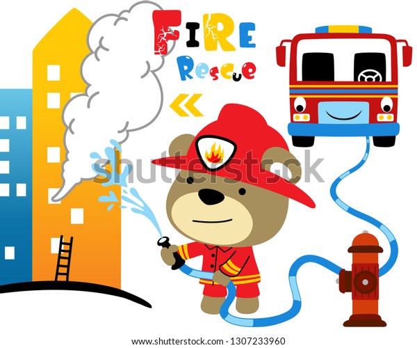 Fire Rescue Cartoon Funny Fire Man 스톡 벡터(로열티 프리) 1307233960