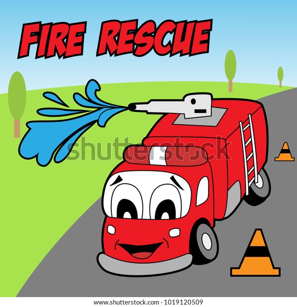Fire Rescue Truck Funny Cartoonvector Illustration Stock Vector ...
