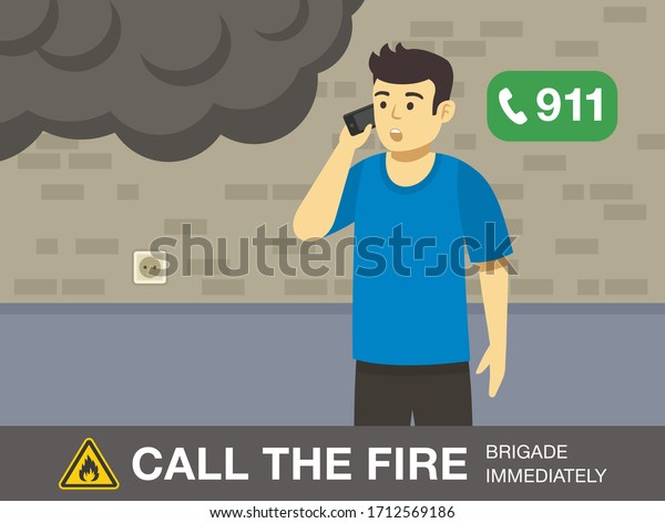 Fire Safety Activity Young Man Calling Stock Vector (Royalty Free ...