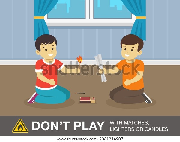 Fire Safety Rule Two Kids Playing Stock Vector (Royalty Free) 2061214907
