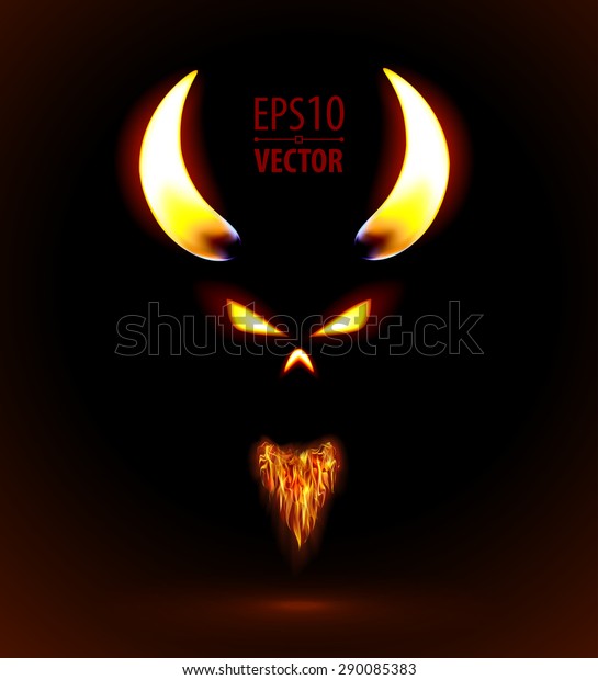 Fire silhouette of devil. Fire devil face on black background ...