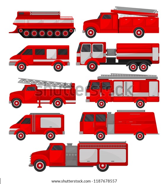 Fire Trucks Set Emergency Vehicles Side Stock Vector (Royalty Free ...