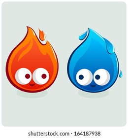 Fire Water Cartoon Characters Vector Illustration Stock Vector (Royalty ...
