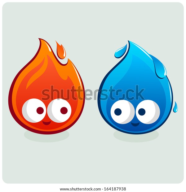 Fire Water Cartoon Characters Vector Illustration Stock Vector (Royalty ...