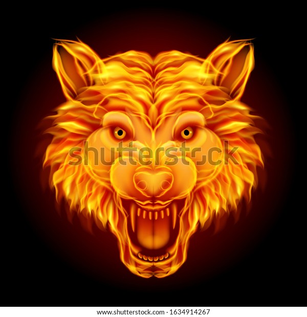 Fire Wolf Head Isolated On Black Stock Vector (Royalty Free) 1634914267
