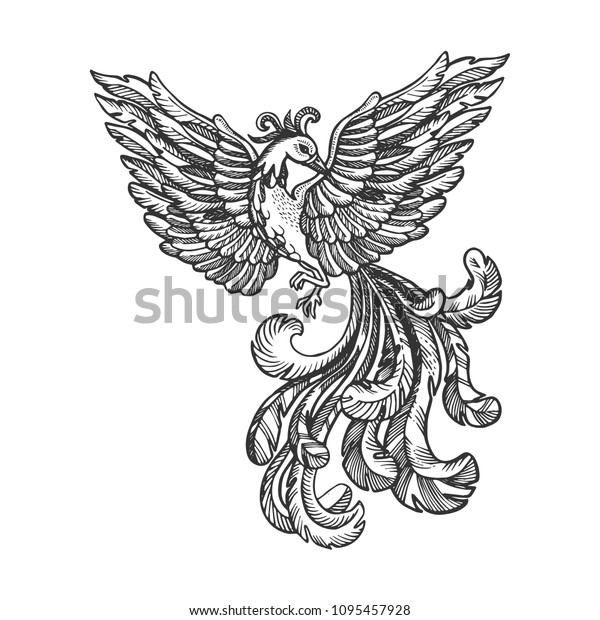 Firebird Myth Animal Engraving Vector Illustration Stock Vector ...