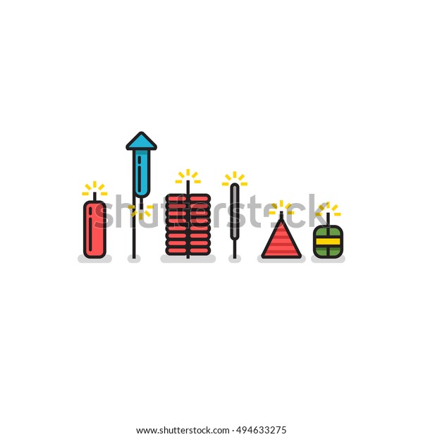 Firecrackers Line Art Flat Style Vector Stock Vector (Royalty Free ...