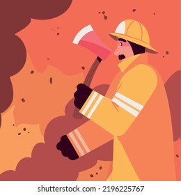 Firefighter Ax Fire Design Stock Vector (Royalty Free) 2196225767 ...