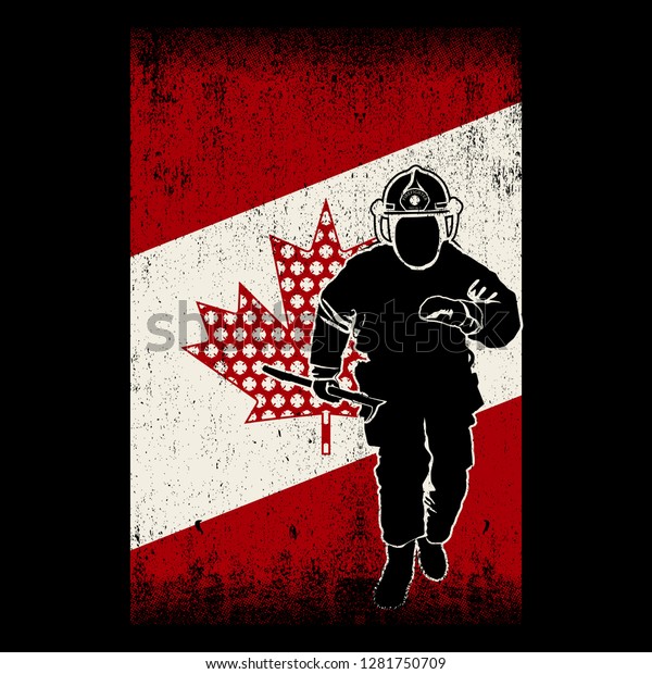 Firefighter Canadian Flag Stock Vector (Royalty Free) 1281750709 ...