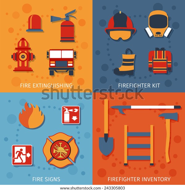 Firefighter Design Concept Set Fire Extinguishing Stock Vector (Royalty ...