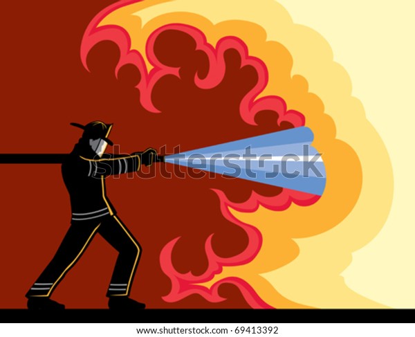 Firefighter Fighting Fire Vector Illustration That Stock Vector ...