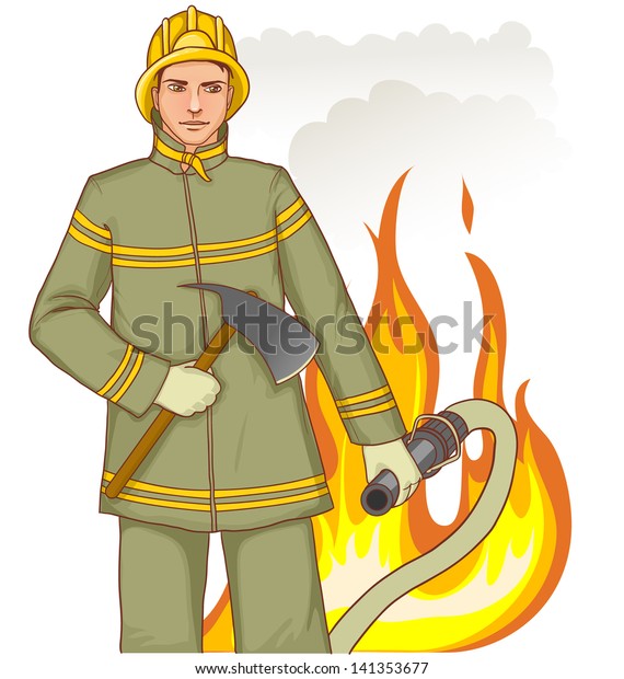Firefighter Fire Hose Axe Against Fire Stock Vector (Royalty Free ...