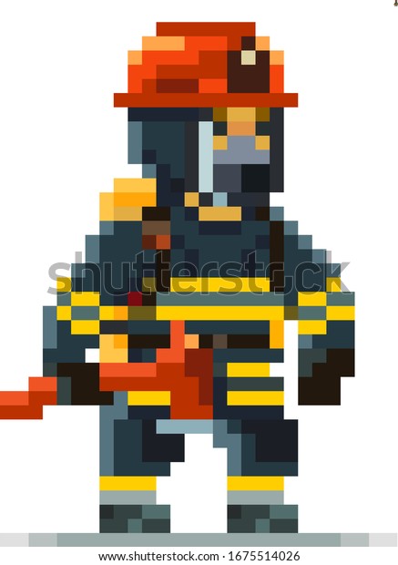 Firefighter Pixel Art Character Isolated On Stock Vector (Royalty Free ...