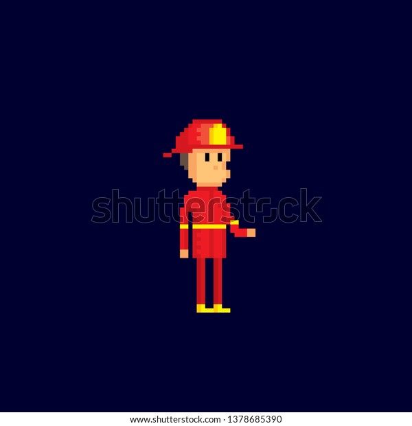 Firefighter. Pixel art. Old school computer graphic. 8 bit video game ...