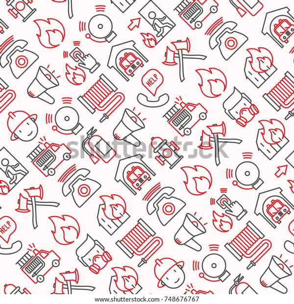 Firefighter Seamless Pattern Thin Line Icons Stock Vector (Royalty Free ...