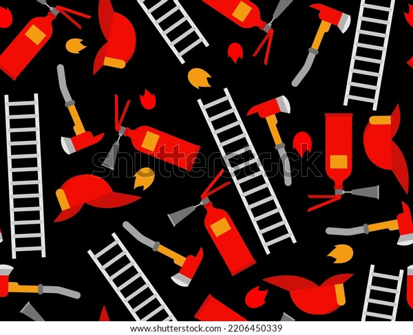 Firefighter Set Pattern Seamless Fire Extinguisher Stock Vector ...