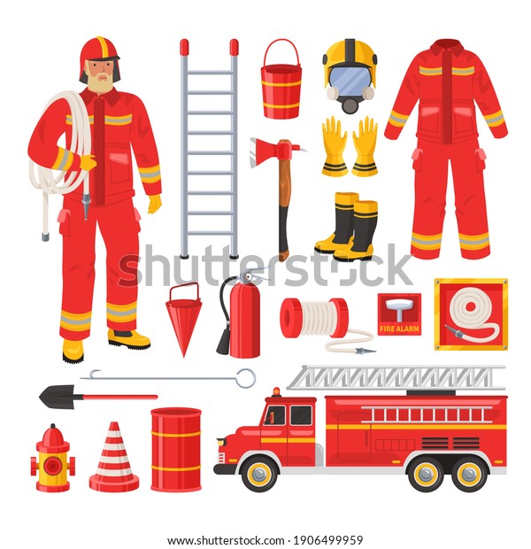 Firefighter Uniform Tools Equipment Set Flat Stock Vector (Royalty Free ...