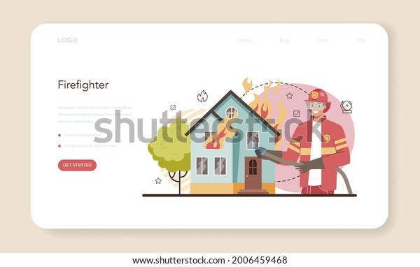 Firefighter Web Banner Landing Page Professional Stock Vector (Royalty ...