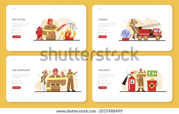Firefighter Web Banner Landing Page Set Stock Vector (Royalty Free ...