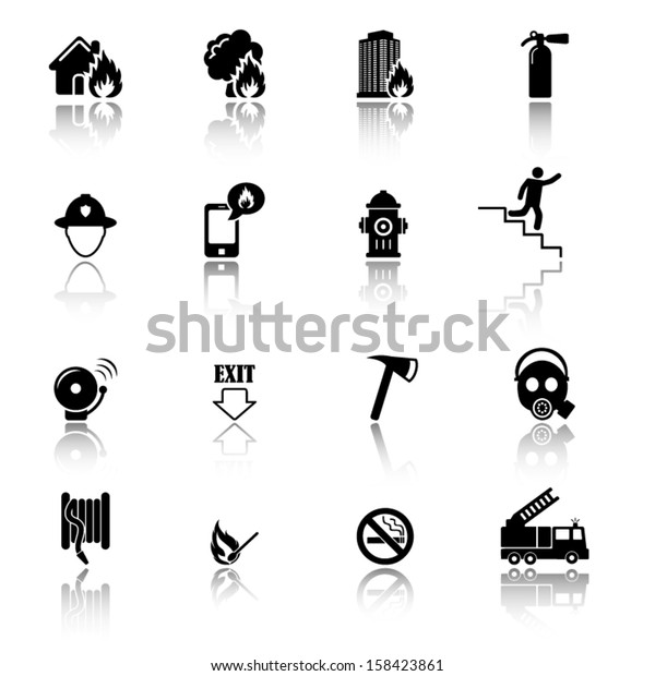 Firefighters Fire Prevention Icons Stock Vector (Royalty Free ...