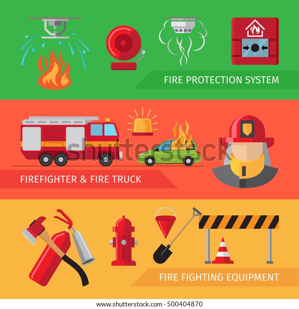 Firefighters Flat Horizontal Banners Webpage Infographics Stock Vector ...