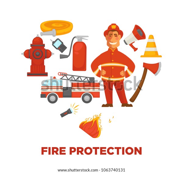 Firefighting Fire Protection Poster Extinguishing Equipment Stock ...