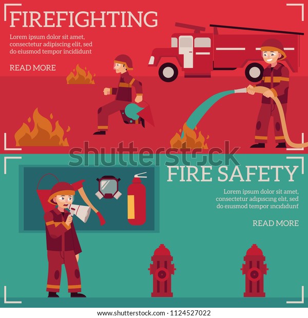 Firefighting Fire Safety Concept Banners Set Stock Vector (Royalty Free ...