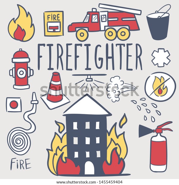 Firefighting Hand Drawn Doodle Vector Illustration Stock Vector ...