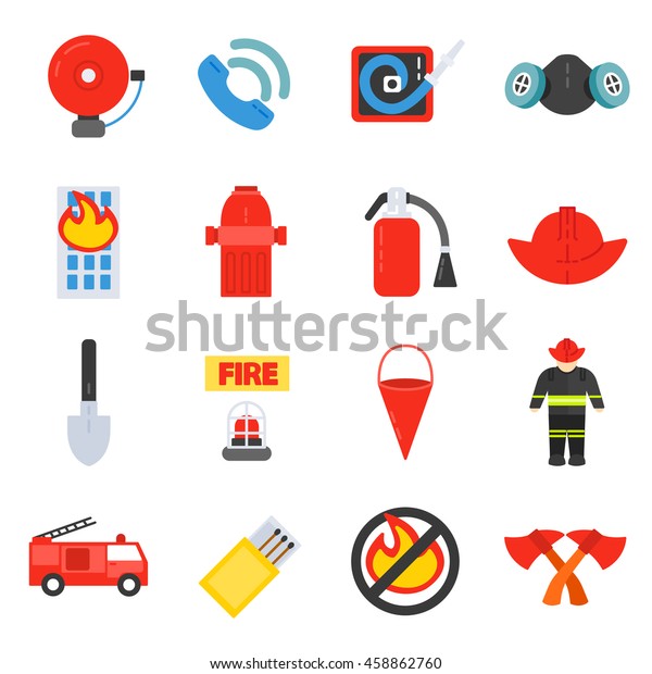 Firefighting Icons Set Firefighter Collection Flat Stock Vector ...