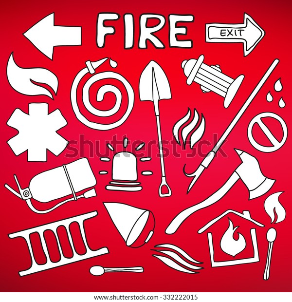 Firefighting Set Handdrawn Cartoon Collection Doodle Stock Vector ...