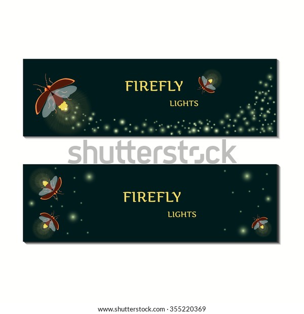 Firefly Banner Design Template Flying Glowworm: เวกเตอร์สต็อก (ปลอดค่า ...