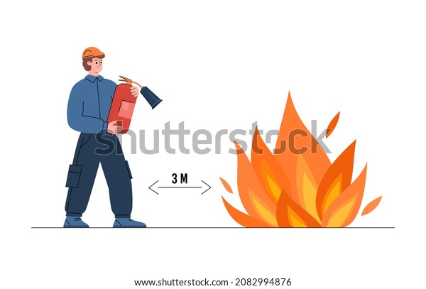 Fireman Extinguisher Approaches Fire Site Distance Stock Vector ...
