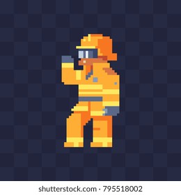 Fireman Pixel Art Character Firefighter Work Stock Vector (Royalty Free ...