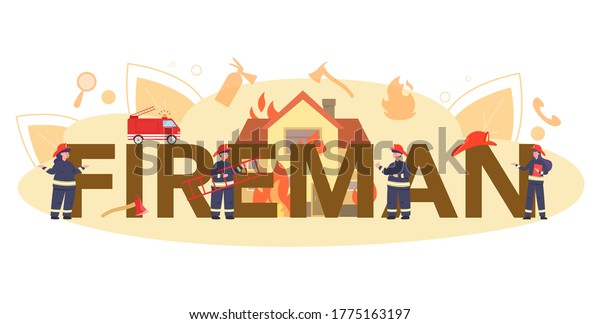 Fireman Typographic Header Professional Fire Brigade Stock Vector ...