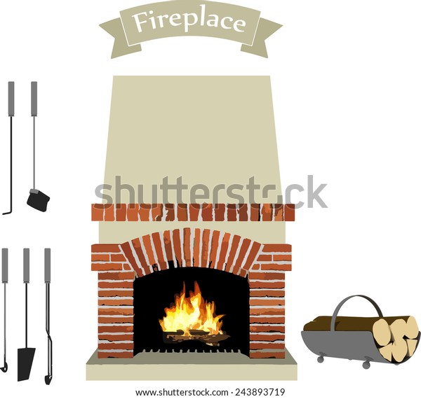 Fireplace Retro Vintage Stock Vector (Royalty Free) 243893719 ...