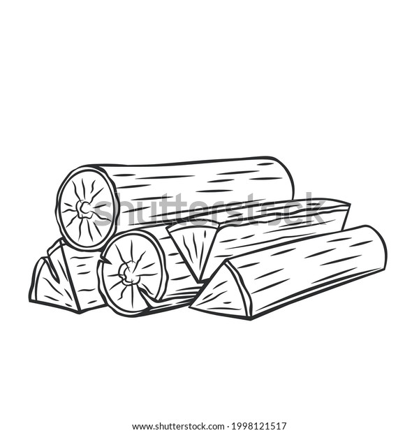Vektor Stok Firewood Outline Vector Icon Drawing Monochrome (Tanpa ...