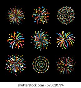 Firework Different Shapes Colorful Festive Vector Stock Vector (Royalty ...