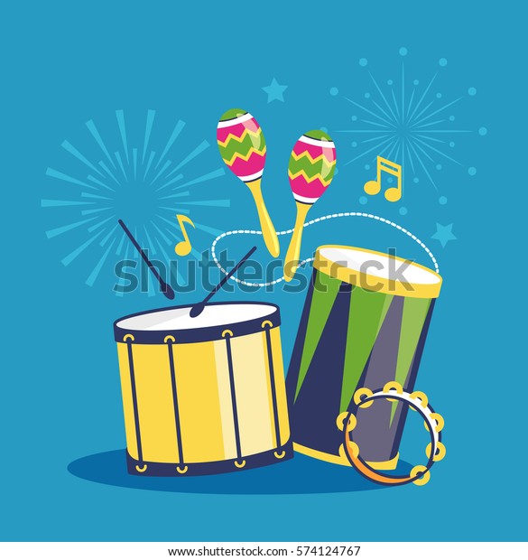 Fireworks Musical Instruments On Blue Background Stock Vector (Royalty ...