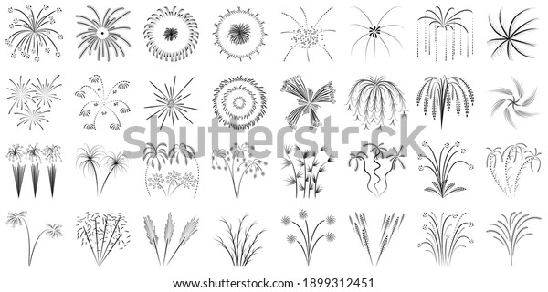 Fireworks Outline Style Set Vector Icons Stock Vector (Royalty Free ...