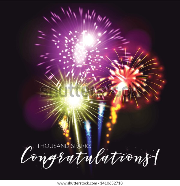Fireworks Realistic Poster Congratulations Fun Celebration: เวกเตอร์ ...